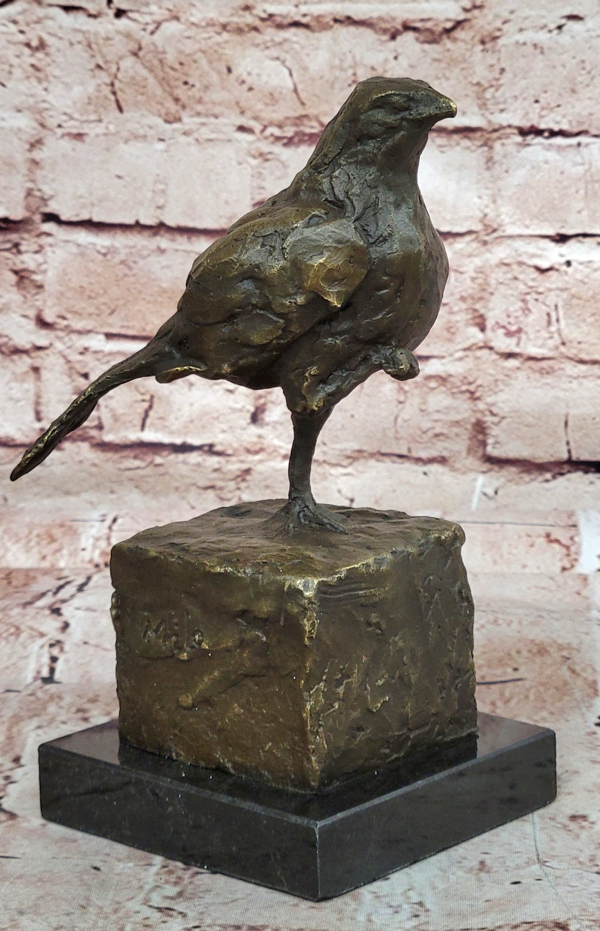 RARE MILO AUSTRIAN SPARROW PIGEON BRONZE SCULPTUTURE MARBLE BASE FIGUR