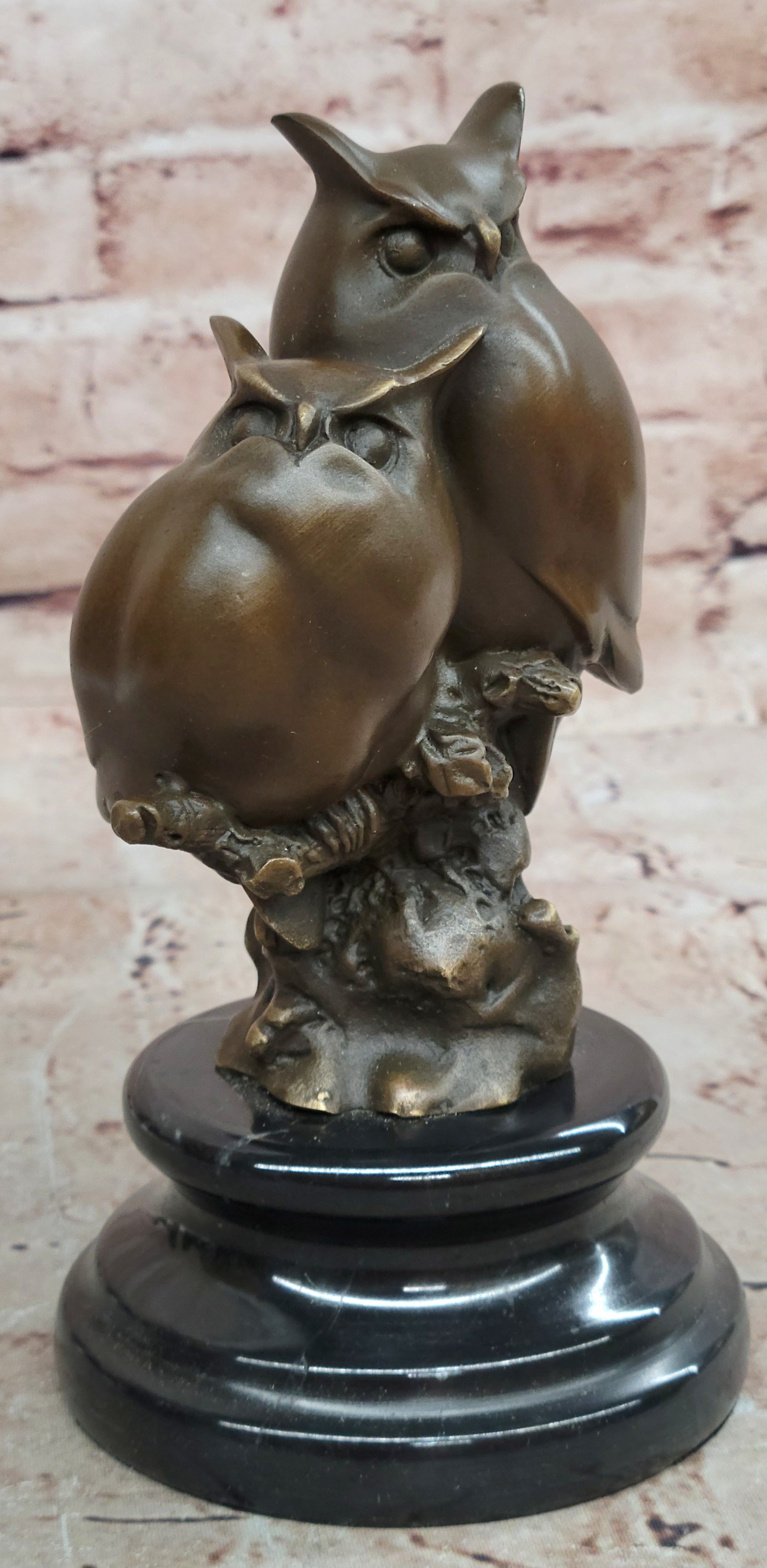 Bronze Two Owls Statue Signed Milo Hot Cast Wildlife Home Decoration