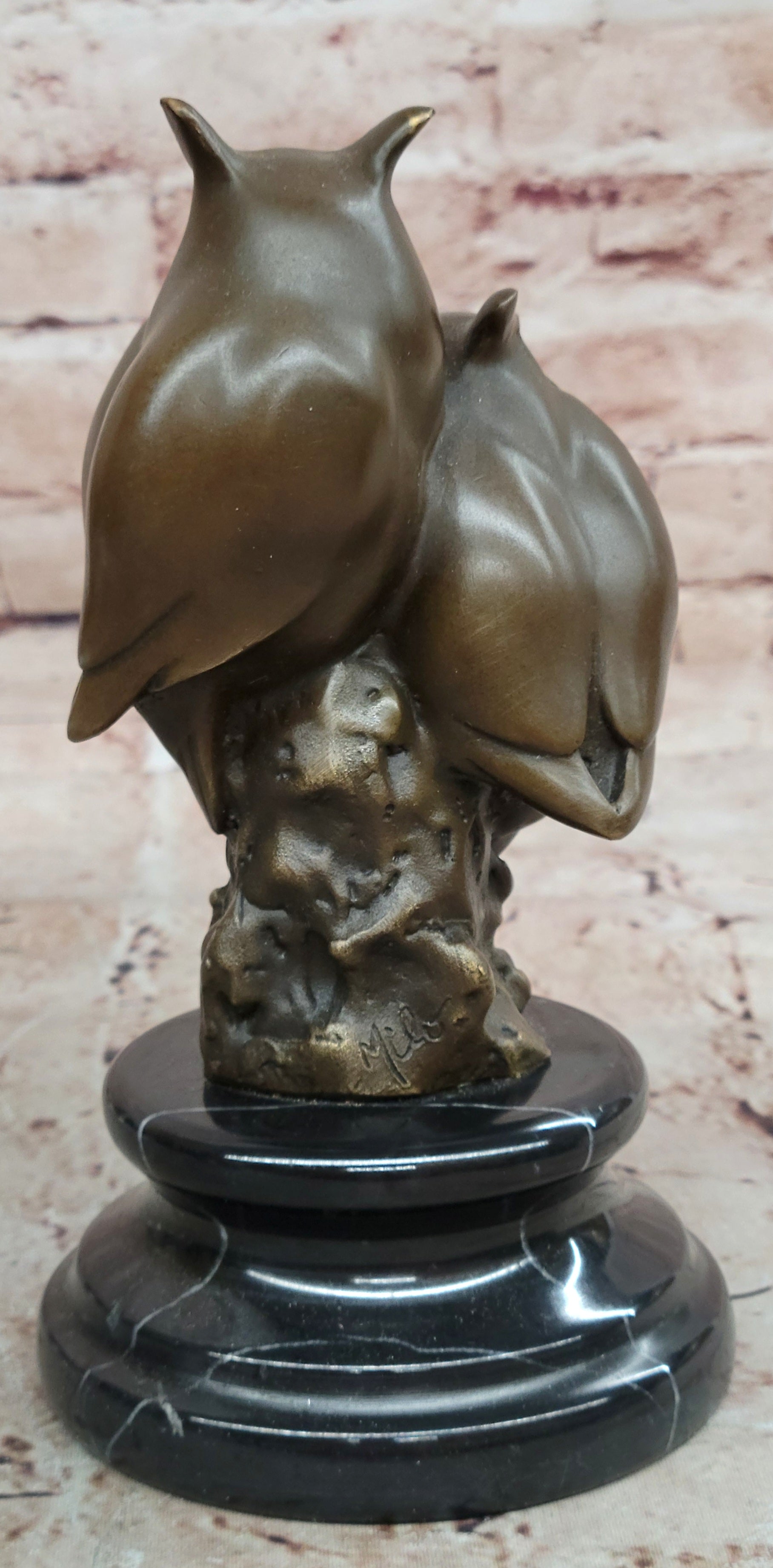 Bronze Two Owls Statue Signed Milo Hot Cast Wildlife Home Decoration