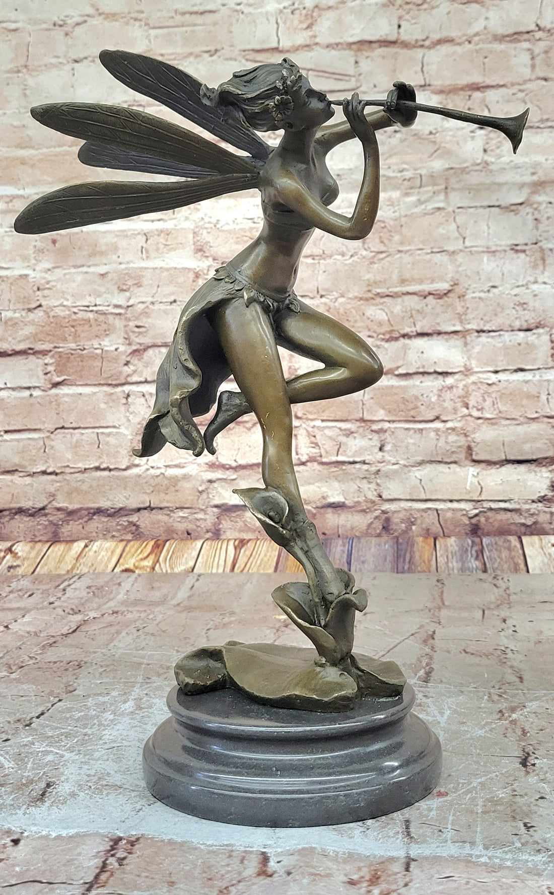 Butterfly Angel Nymph Fairy Fantasy Art 19" Elegant Bronze Marble Stat