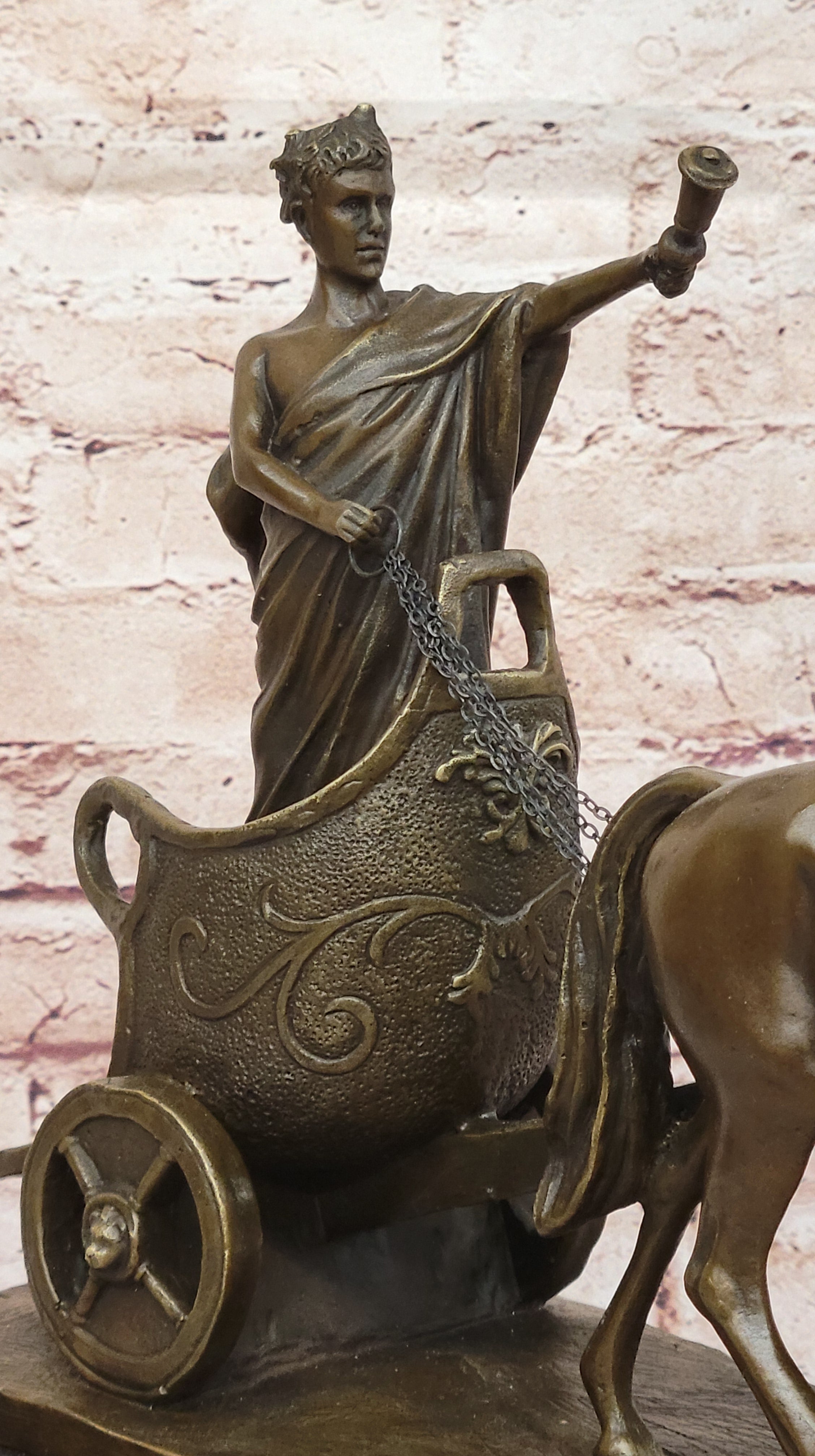 17 Inch Roman Chariot Hot Cast Decorative Figurine, Genuine Designer B
