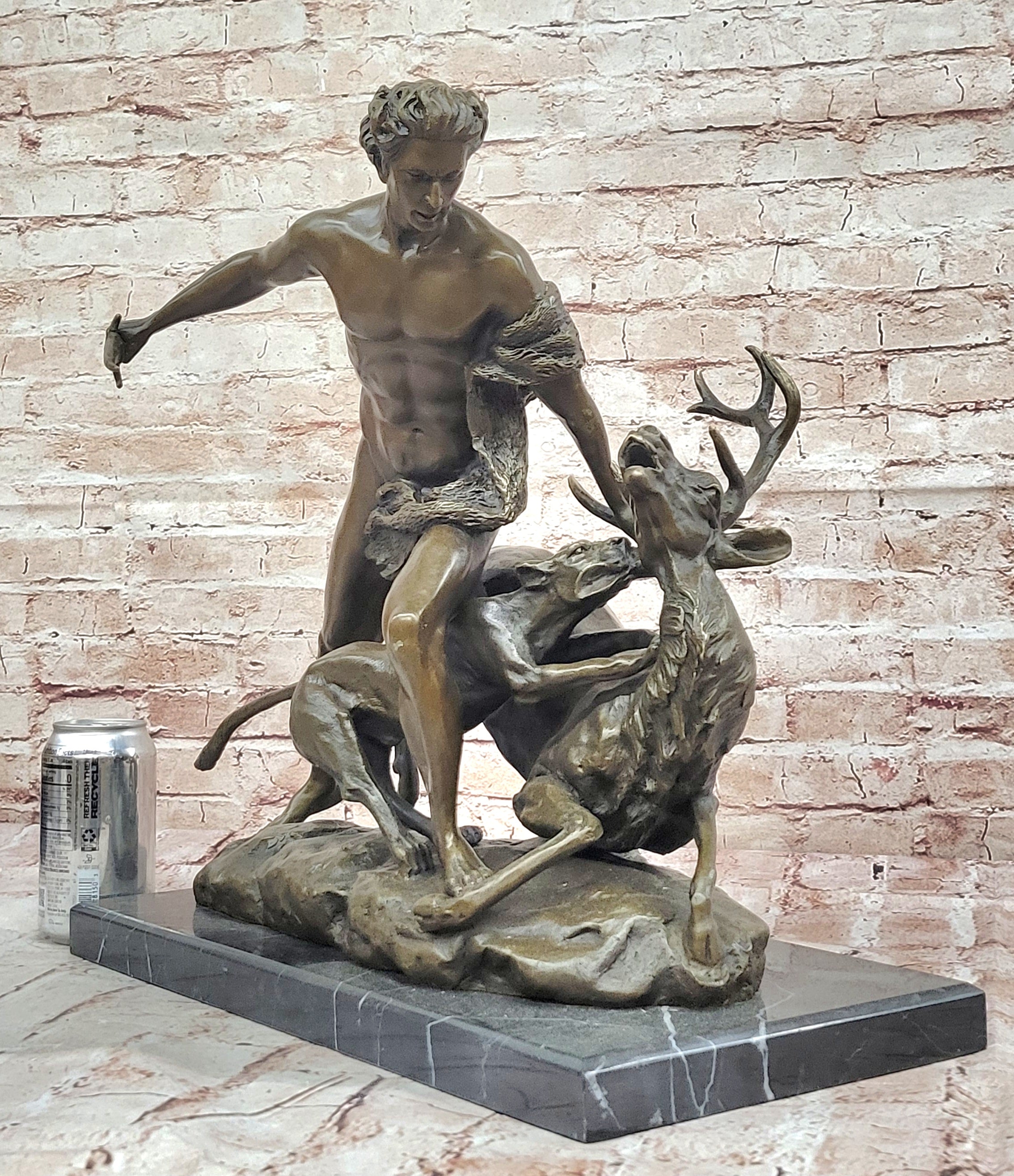 Bronze Sculpture Greek Mythology Enormous Hind Deer and Hercules by Vi
