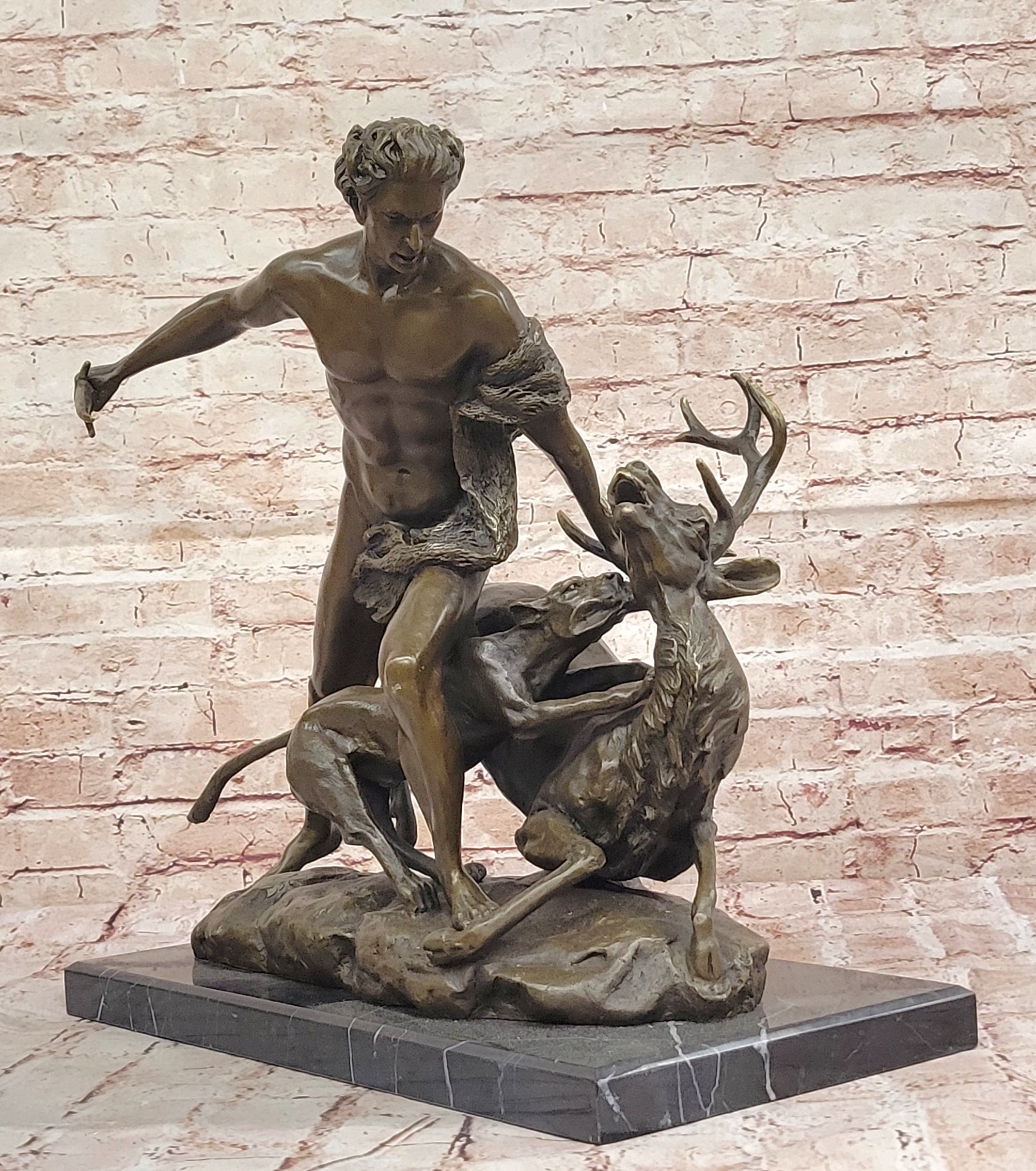 Bronze Sculpture Greek Mythology Enormous Hind Deer and Hercules by Vi