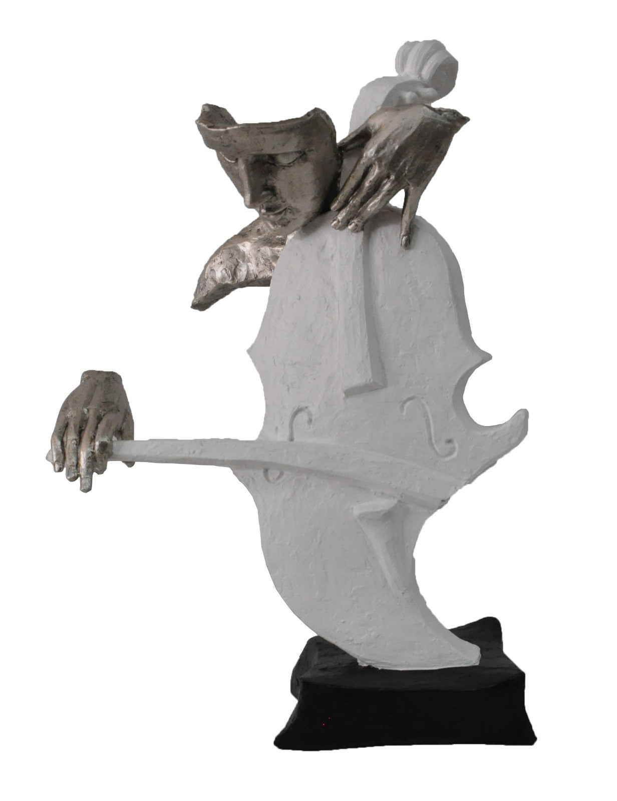 Cold Cast Hand Made detailed Male Cello Player Silver and White Statue
