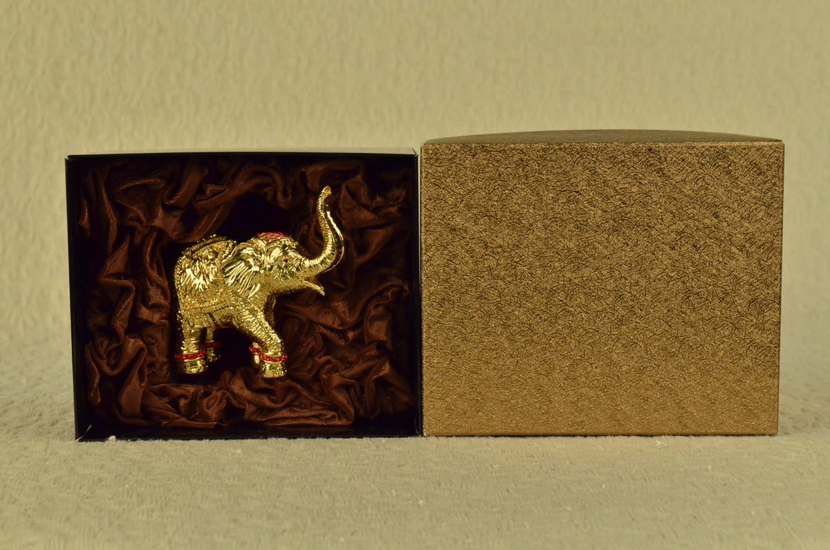 Handcrafted Elephant With Trunk Up 24K Bronze Sculpture Home Deco Figu
