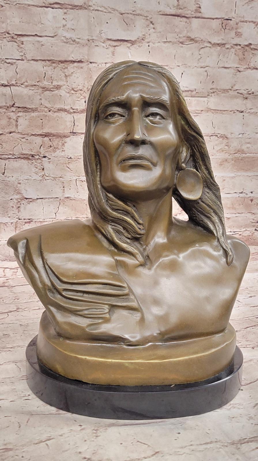 Authentic Milo Native American Chief Warrior Bronze Bust Sculpture Sal