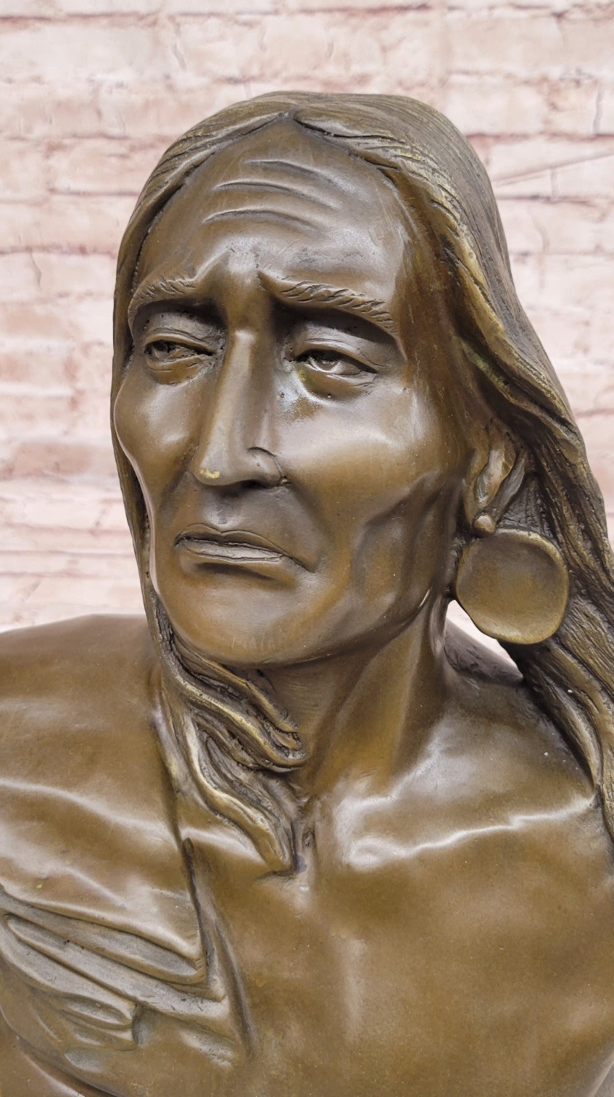 Authentic Milo Native American Chief Warrior Bronze Bust Sculpture Sal