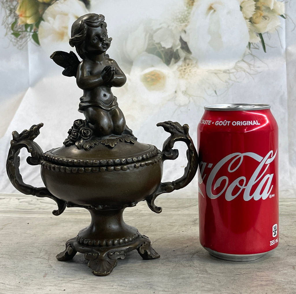 Bronze Sculpture Mythical Putti Angel Jewelry Box Detailed Classic Art