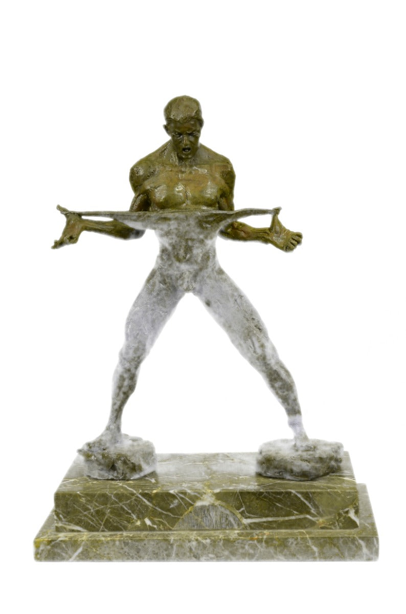 Original Body Builder Trophy Bronze Sculpture Marble Base Figurine Fig